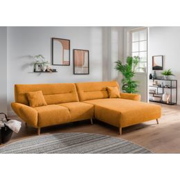 Ecksofa Home Affaire "Drago, elegant und zeitlos, komfortabel, Holzfu&szlig;, L-Form", gold, B:290cm H:81cm T:166cm, 100% Polyester, Sofas, Ecksofa, frei im Raum stellbar, inkl. 2 Zierkissen