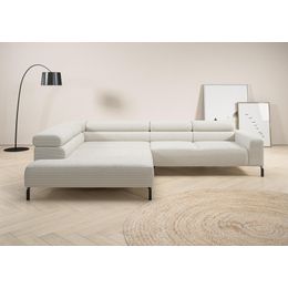 Ecksofa Home Affaire "Antonelli, L-Form, inkl. Kopfteilverstellung, Breite 312 cm", wei&szlig;, B:312cm H:71cm T:219cm, 95% Polyester, 5% Nylon, Sofas, Ecksofa, mit elektrischer Sitztiefenverstellung, in Cord, wei&szlig;