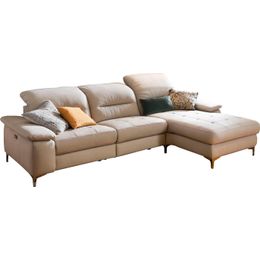 Ecksofa Home Affaire "Basel L-Form", beige (natur), B:280cm H:84cm T:184cm, Luxus-Mikrofaser Lederoptik: 100% Polyester, ;Struktur: 85% Polyester, 15% Viskose, , Sofas, Ecksofa, mit vollmotorischer Relaxfunktion und motorischer Recamiere