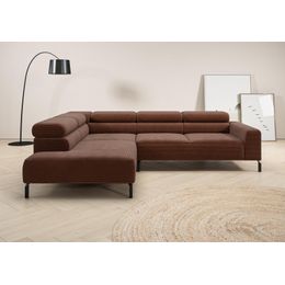Ecksofa Home Affaire "Antonelli, L-Form, inkl. Kopfteilverstellung, Breite 276 cm", braun (rost), B:276cm H:71cm T:219cm, 95% Polyester, 5% Nylon, Sofas, Ecksofa, ohne Sitztiefenverstellung, in Cord, rost