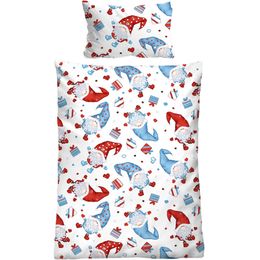 Kinderbettw&auml;sche Biberna "Weihnachten", blau (taubenblau), B/L: 100cm x 135cm, 1 Stk., 1 Stk., Feinbiber, B/L: 40cm x 60cm, 2 Stk., Feinbiber, Obermaterial: 100% Baumwolle, Bettw&auml;sche, wohlig warm + weich, pflegeleicht, aus 100% Baumwolle, Rei&szlig;verschluss