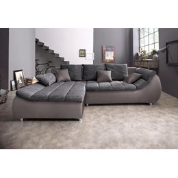 Ecksofa Home Affaire "Imola, bequem, aktuelle Steppung im Sitz, L-Form, Breite 270cm", grau (grau, dunkelgrau), B:270cm H:90cm T:170cm, Microfaser PRIMABELLE (100% Polyester) / Struktur (82% Polyester, 9% Viscose, 7% Baumwolle, 2% Nylon);Kunstleder SOFTLUX / Struktur (82% Polyester, 9% Viscose, 7% Baumwolle, 2% Nylon), Sofas, Ecksofa, wahlweise mit Bettfunktion, Topseller