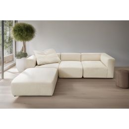 3-Sitzer Home Affaire "Utvik kann individuell zusammengestellt werden", beige (creme), B:301cm H:69cm T:108cm, 100% Polyester, Sofas, Modulsofa, bestehend aus 2 Eck-, 1 Mittelelement und 1 Hocker
