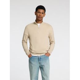 Troyer Selected "SLHBERG HALF ZIP CARDIGAN NOOS", Herren, Gr. S, beige (oatmeal detail:melange), Strick, Obermaterial: 100% Baumwolle, meliert, regular fit normal, hoch geschlossener Ausschnitt, Rippb&uuml;ndchen, Pullover Troyer
