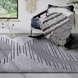 Designteppich ELLE DECORATION "Bartoux", grau (hellgrau), B:160cm H:18mm L:235cm, Polyester, Teppiche, Hochflor, Shaggy, Läufer, weich, Langflor, modern, Hoch Tief Effekt