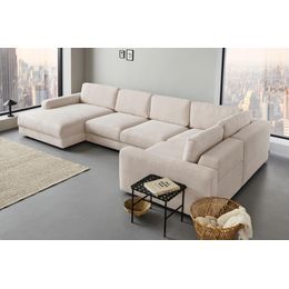 Wohnlandschaft Home Affaire "Bloomfield, Mega Polsterprogramm, Breite 405cm, viel Platz, U-Form", beige, B:405cm H:84cm T:224cm, 92% Polyester 8% Nylon, Sofas, Wohnlandschaft, mit extra tiefer Sitzfl&auml;che, wahlweise mit Sitztiefenverstellung