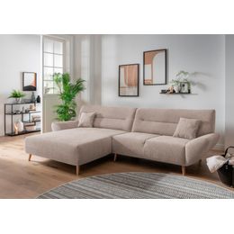 Ecksofa Home Affaire "Drago, elegant und zeitlos, komfortabel, Holzfu&szlig;, L-Form", beige, B:290cm H:81cm T:166cm, 100% Polyester, Sofas, Ecksofa, frei im Raum stellbar, inkl. 2 Zierkissen