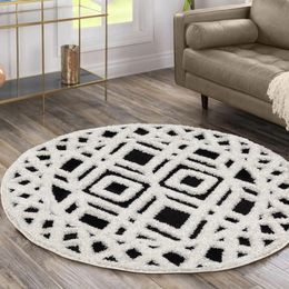 Hochflor-Teppich Sanat "Luxus 3506", beige (hellbeige, schwarz), H:30mm &Oslash;:120cm, Kunstfaser, Teppiche, robuster Langflor, weich, Wohnzimmer, Schlafzimmer