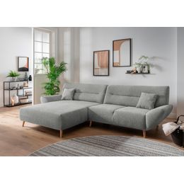 Ecksofa Home Affaire "Drago, elegant und zeitlos, komfortabel, Holzfu&szlig;, L-Form", grau, B:290cm H:81cm T:166cm, 100% Polyester, Sofas, Ecksofa, frei im Raum stellbar, inkl. 2 Zierkissen