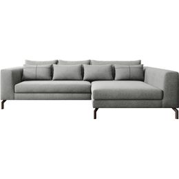 Ecksofa Home Affaire "Cross, mit softem Sitz, L-Form, wendbare Zierkissen, Breite 284 cm", grau (ashgrau), B:284cm H:82cm T:172cm, 100% Polyester, Sofas, Ecksofa, Couch mit vielen Kissen, stylische Kreuznaht, elegante Metallf&uuml;&szlig;e