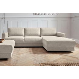Ecksofa Home Affaire "Hobro L-Form", beige, B:264cm H:80cm T:175cm, Luxus-Microfaser Lederoptik (100% Polyester);Struktur grob (100% Polyester);Samtoptik (100% Polyester), Sofas, Ecksofa, in 3 Bezugsqualit&auml;ten in vielen Farben, Design by Morten Georgsen