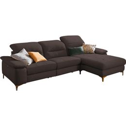 Ecksofa Home Affaire "Basel L-Form", braun (mocca), B:280cm H:84cm T:184cm, Luxus-Mikrofaser Lederoptik: 100% Polyester, ;Struktur: 85% Polyester, 15% Viskose, , Sofas, Ecksofa, mit vollmotorischer Relaxfunktion und motorischer Recamiere