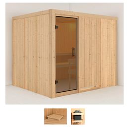 Sauna Karibu "Gitte", beige (naturbelassen), ohne Ofen, (ohne Ofen), Saunen, ohne Ofen