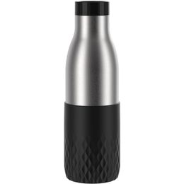 Trinkflasche Emsa "Bludrop Sleeve", schwarz, H:24cm, Edelstahl, Silikon, Trinkflaschen, Trinkflasche, Edelstahl/Silikon, Quick-Press, 12h warm/24h kühl