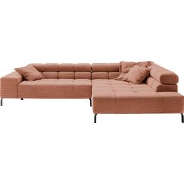 Ecksofa Home Affaire "Ancona New, wahlweise motorische Sitztiefenverstellung, auch in Cord", orange (rost), B:321cm T:216cm, : 88% Polyester, 12% Polyacryl, Sofas, Ecksofa, feine Steppung, mit Kopfteilverstellung, 3 Zierkissen, L-Form