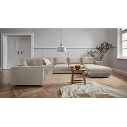 Wohnlandschaft Home Affaire "Hobro U-Form", beige, B:348cm H:80cm T:270cm, Luxus-Microfaser Lederoptik (100% Polyester;Struktur grob (100% Polyester);Samtoptik (100% Polyester), Sofas, Wohnlandschaft, in 3 Bezugsqualit&auml;ten in vielen Farben, Design by Morten Georgsen