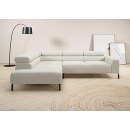 Ecksofa Home Affaire "Antonelli, L-Form, inkl. Kopfteilverstellung, Breite 276 cm", wei&szlig;, B:276cm H:71cm T:219cm, 95% Polyester, 5% Nylon, Sofas, Ecksofa, ohne Sitztiefenverstellung, in Cord, wei&szlig;