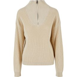 Urban Classics Damen Sweatjacke "Urban Classics Damen Ladies Oversized Knit Troyer"sand, Gr. XL, unifarben, 50% Baumwolle, 50% Polyacryl, Sweatjacken
