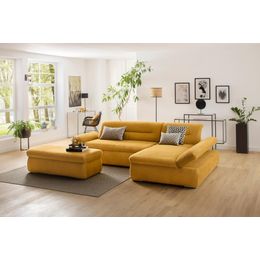 Ecksofa Home Affaire "Avesa L-Form", gelb (senf), B:300cm H:80cm T:172cm, 95% Polyester, 5% Polyacryl, Sofas, Ecksofa, Wahlweise mit Armteilvertsellung und Bettfunktion, B/T/H: 300/172/80cm