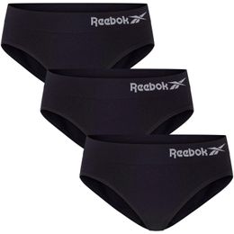 Slip Reebok "RAINA", Damen, Gr. L (40), schwarz, Obermaterial: 89% Polyamid, 10% Elasthan, 1% Polyester, bedruckt, unifarben, eng, Unterhosen Slip, ohne st&ouml;rende N&auml;hte, eng, basic, bequem, mit Logo, breiter Bund