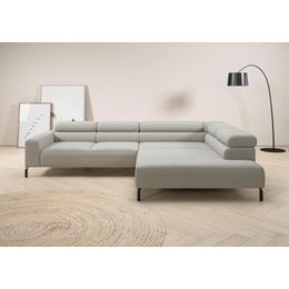 Ecksofa Home Affaire "Antonelli, L-Form, inkl. Kopfteilverstellung, Breite 312 cm", grau (hellgrau), B:312cm H:71cm T:219cm, 95% Polyester, 5% Nylon, Sofas, Ecksofa, mit elektrischer Sitztiefenverstellung, in Cord, hellgrau