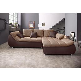 Ecksofa Home Affaire "Imola, bequem, aktuelle Steppung im Sitz, L-Form, Breite 270cm", braun (mokka, cappuccino), B:270cm H:90cm T:170cm, Microfaser PRIMABELLE (100% Polyester) / Struktur (82% Polyester, 9% Viscose, 7% Baumwolle, 2% Nylon);Kunstleder SOFTLUX / Struktur (82% Polyester, 9% Viscose, 7% Baumwolle, 2% Nylon), Sofas, Ecksofa, wahlweise mit Bettfunktion, Topseller