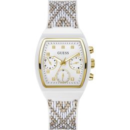 Multifunktionsuhr Guess "RENDEZVOUS", beige (wei&szlig;, beige), Armbanduhren, Damen, Quarzuhr, Armbanduhr, Damenuhr, Datum, Wochentag, Nylon/Silikonarmband