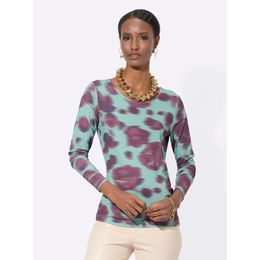 Print-Shirt Lady "Druck-Shirt", Damen, Gr. 38, lila (mint, violett, bedruckt), 95% Viskose, 5% Elasthan, geblümt, gemustert, mehrfarbig, Rundhals, Shirts