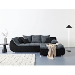 Ecksofa Home Affaire "Imola, elegant und modern, aktuelle Steppung im Sitz, bequem, L-Form", schwarz (schwarz, anthrazit), B:271cm H:90cm T:104cm, Sofas, Ecksofa, frei im Raum stellbar, wahlweise mit Bettfunktion und Bettkasten