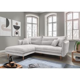 Ecksofa Home Affaire "Lazio modern und bequem, schmale Armlehnen, tolle Detailverarbeitung", wei&szlig;, B:255cm H:94cm T:180cm, 100% Polyester, Sofas, Ecksofa, zwei verschiedene Fu&szlig;farben w&auml;hlbar