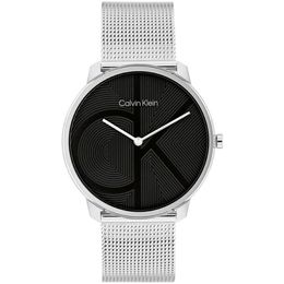 Quarzuhr Calvin Klein "CK ICONIC 40 mm", silber (silberfarben), Armbanduhren, Damen, Quarzuhr, Armbanduhr, Damenuhr, Herrenuhr, Edelstahlarmband, analog