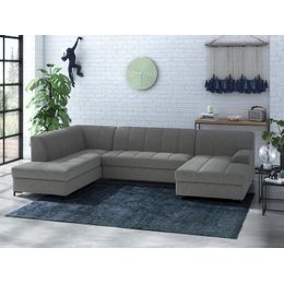 Wohnlandschaft Home Affaire "Balme, moderne Formensprache, zeitloses Design, U-Form", grau (stone), B:297cm H:75cm T:195cm, 95% Polyester, 5% Nylon, Sofas, Wohnlandschaft, Inkl. Zierkissen, wahlweise mit Bettfunktion