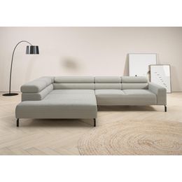 Ecksofa Home Affaire "Antonelli, L-Form, inkl. Kopfteilverstellung, Breite 312 cm", grau (hellgrau), B:312cm H:71cm T:219cm, 95% Polyester, 5% Nylon, Sofas, Ecksofa, mit elektrischer Sitztiefenverstellung, in Cord, hellgrau