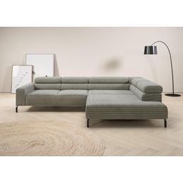 Ecksofa Home Affaire "Antonelli, L-Form, inkl. Kopfteilverstellung, Breite 312 cm", grau (stone), B:312cm H:71cm T:219cm, 95% Polyester, 5% Nylon, Sofas, Ecksofa, mit elektrischer Sitztiefenverstellung, in Cord, stone
