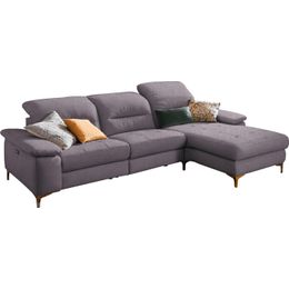 Ecksofa Home Affaire "Basel L-Form", grau (elefant), B:280cm H:84cm T:184cm, Luxus-Mikrofaser Lederoptik: 100% Polyester, ;Struktur: 85% Polyester, 15% Viskose, , Sofas, Ecksofa, mit vollmotorischer Relaxfunktion und motorischer Recamiere