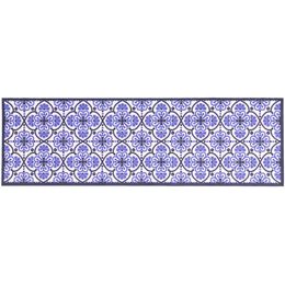 K&uuml;chenl&auml;ufer "LISSABON, Made in Belgium", blau, B:45cm H:5mm L:145cm, Polyamid, PRIMAFLOR-IDEEN IN TEXTIL, Teppiche, Motiv Ornamente, Fliesen Design, rutschhemmend, waschbar, K&uuml;che