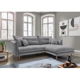 Ecksofa Home Affaire "Lazio modern und bequem, schmale Armlehnen, tolle Detailverarbeitung", grau, B:255cm H:94cm T:180cm, 100% Polyester, Sofas, Ecksofa, zwei verschiedene Fu&szlig;farben w&auml;hlbar