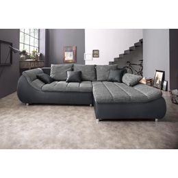 Ecksofa Home Affaire "Imola, bequem, aktuelle Steppung im Sitz, L-Form, Breite 270cm", schwarz (schwarz, wei&szlig;grau), B:270cm H:90cm T:170cm, Microfaser PRIMABELLE (100% Polyester) / Struktur (82% Polyester, 9% Viscose, 7% Baumwolle, 2% Nylon);Kunstleder SOFTLUX / Struktur (82% Polyester, 9% Viscose, 7% Baumwolle, 2% Nylon), Sofas, Ecksofa, wahlweise mit Bettfunktion, Topseller