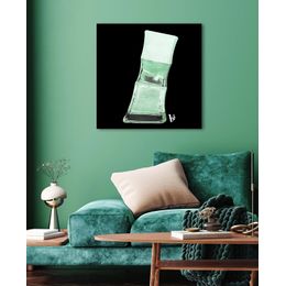 Acrylglasbild Bruno Banani "Flakon Parfum Bruno Banani - Acrylbilder mit Blattgold veredelt", gr&uuml;n (farbe bild(er): gr&uuml;n), B:90cm H:90cm, Bilder, Acrylglasbild, Goldveredelung, Handgearbeitet, Gerahmt, Edel