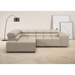 Ecksofa Home Affaire "Ancona, incl. Kopfteilverstellung + 3 Zierkissen, L-Form, Breite 249cm", beige (natur), B:249cm H:70cm T:215cm, 85% Polyester, 15% Viskose, Sofas, Ecksofa, wahlweise motorische Sitztiefenverstellung, B/T(H: 249/215/70 cm