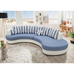 Ecksofa Home Affaire "Limoncello organische Formensprache, OTTOs Choice, L-Form", blau (wei&szlig;, blau, blau, wei&szlig;, gestreift), B:287cm H:76cm T:160cm, 100% PU (Kunstleder)/60% Polyester, 40% Baumwolle, Sofas, Ecksofa, ergonomische Form