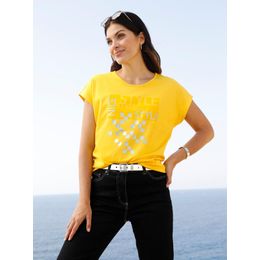 Kurzarmshirt Classic Basics "Kurzarm-Shirt", Damen, Gr. 38, sonnengelb, 100% Baumwolle, bedruckt, gemustert, mehrfarbig, Rundhals, Shirts