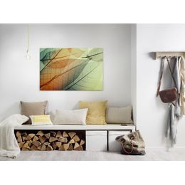 A.S. Cr&eacute;ation Leinwandbild A.S. CR&Eacute;ATION "Limpid Leaf", bunt (farbe rahmen: holzfarben, farbe bild(er): gr&uuml;n, orange), B:90cm H:60cm, Holz, Stahl, Bilder, Leinwandbild, Keilrahmen Moderne Bl&auml;tter Bunt Leinwand-Bild Wohnzimmer modern Kinder