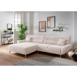 Ecksofa Home Affaire "Drago, elegant und zeitlos, komfortabel, Holzfu&szlig;, L-Form", beige (creme), B:290cm H:81cm T:166cm, 100% Polyester, Sofas, Ecksofa, frei im Raum stellbar, inkl. 2 Zierkissen