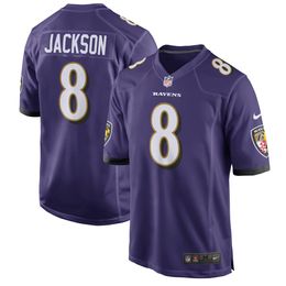 Footballtrikot NIKE "Nike Trikot Baltimore Ravens NFL Home Game Jersey Jackson 8", Herren, Gr. XXL, lila (mehrfarbig), 100% Polyester, Trikots