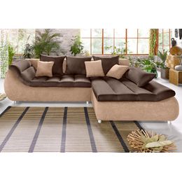 Ecksofa Home Affaire "Imolla modern, Breite 270cm, bequem, aktuelle Steppung im Sitz, L-Form", braun (hellbraun, dunkelbraun), B:270cm H:90cm T:104cm, Luxus-Microfaser ALCAZAR (100% Polyester) / Struktur (100% Polyester);Zierkissen: 100% Polyester;Microfaser PRIMABELLE (100% Polyester) / Luxus-Microfaser ALCAZAR (100% Polyester), Sofas, Ecksofa, inkl. Bettfunktion und Bettkasten