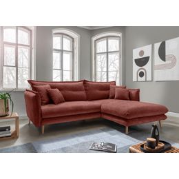 Ecksofa Home Affaire "Lazio modern und bequem, schmale Armlehnen, tolle Detailverarbeitung", orange (koralle), B:255cm H:94cm T:180cm, 100% Polyester, Sofas, Ecksofa, zwei verschiedene Fu&szlig;farben w&auml;hlbar