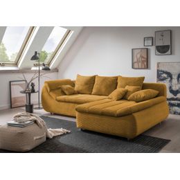 Ecksofa Home Affaire "Imola, bequem, aktuelle Steppung im Sitz, L-Form, Breite 270cm", gold, B:270cm H:90cm T:170cm, Microfaser PRIMABELLE (100% Polyester) / Struktur (82% Polyester, 9% Viscose, 7% Baumwolle, 2% Nylon);Kunstleder SOFTLUX / Struktur (82% Polyester, 9% Viscose, 7% Baumwolle, 2% Nylon), Sofas, Ecksofa, wahlweise mit Bettfunktion, Topseller