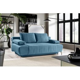 Schlafsofa WERK2 "Troya Bettsofa mit Bettkasten und Federkern, Breite 210cm", blau (hellblau), B:210cm H:95cm T:95cm, 95% Polyester, 5% Nylon, Sofas, Schlafsofa, 2-Sitzer Sofa und Schlafcouch mit Federkern & Bettkasten