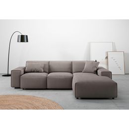 Ecksofa Home Affaire "Glimminge L-Form auch in Breitcord, Feincord + Easy care-Bezug", grau (taupe), B:264cm H:71cm T:191cm, 100% Polyester, Sofas, Ecksofa, Breite 264, Zierkissen